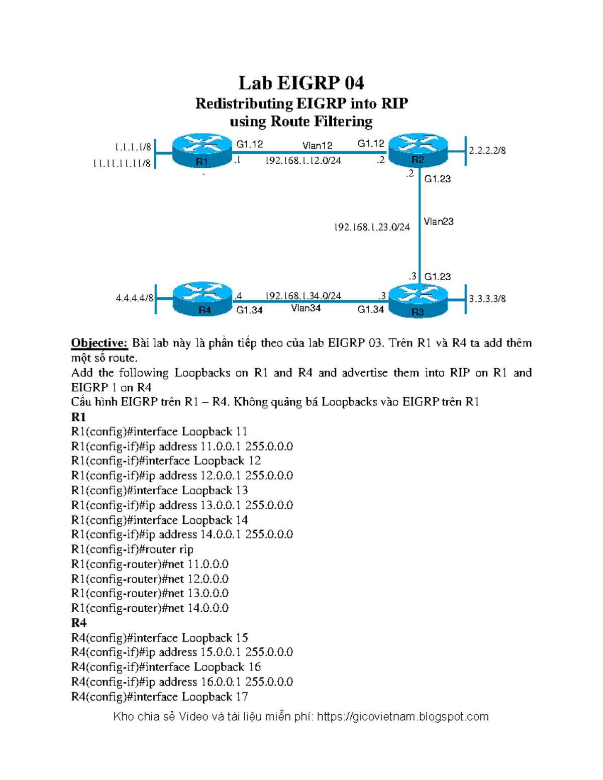 Lab EIGRP 04: Redistributing EIGRP into RIP with Route Filtering - Studocu