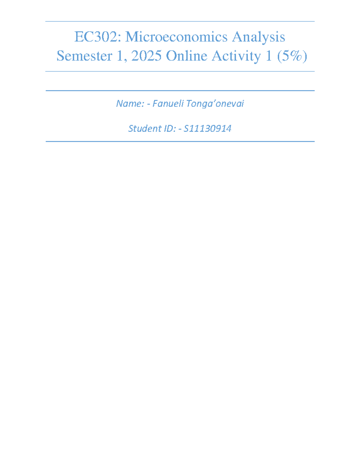 EC302: Microeconomics Analysis - Online Activity 1 Report - Studocu
