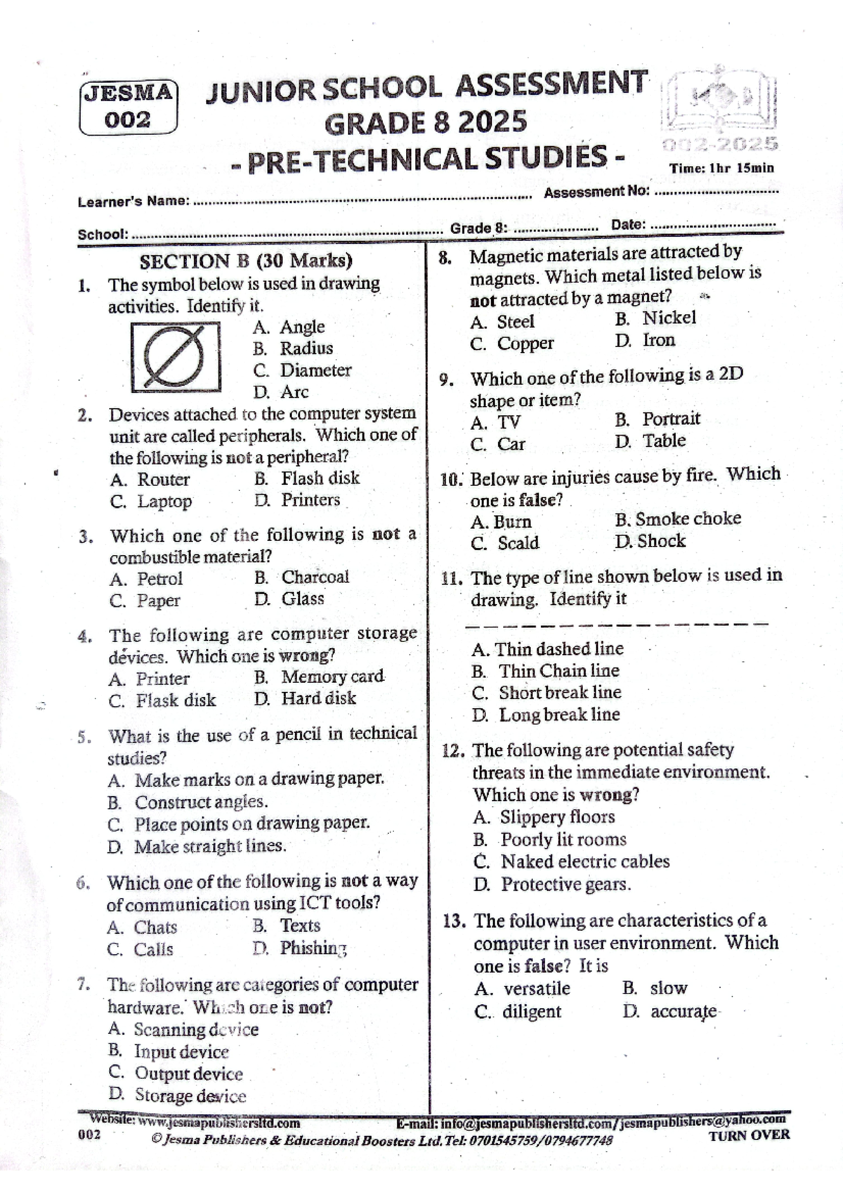 Grade 8 Pretechnical Studies Assessment 002: Comprehensive Review Guide ...