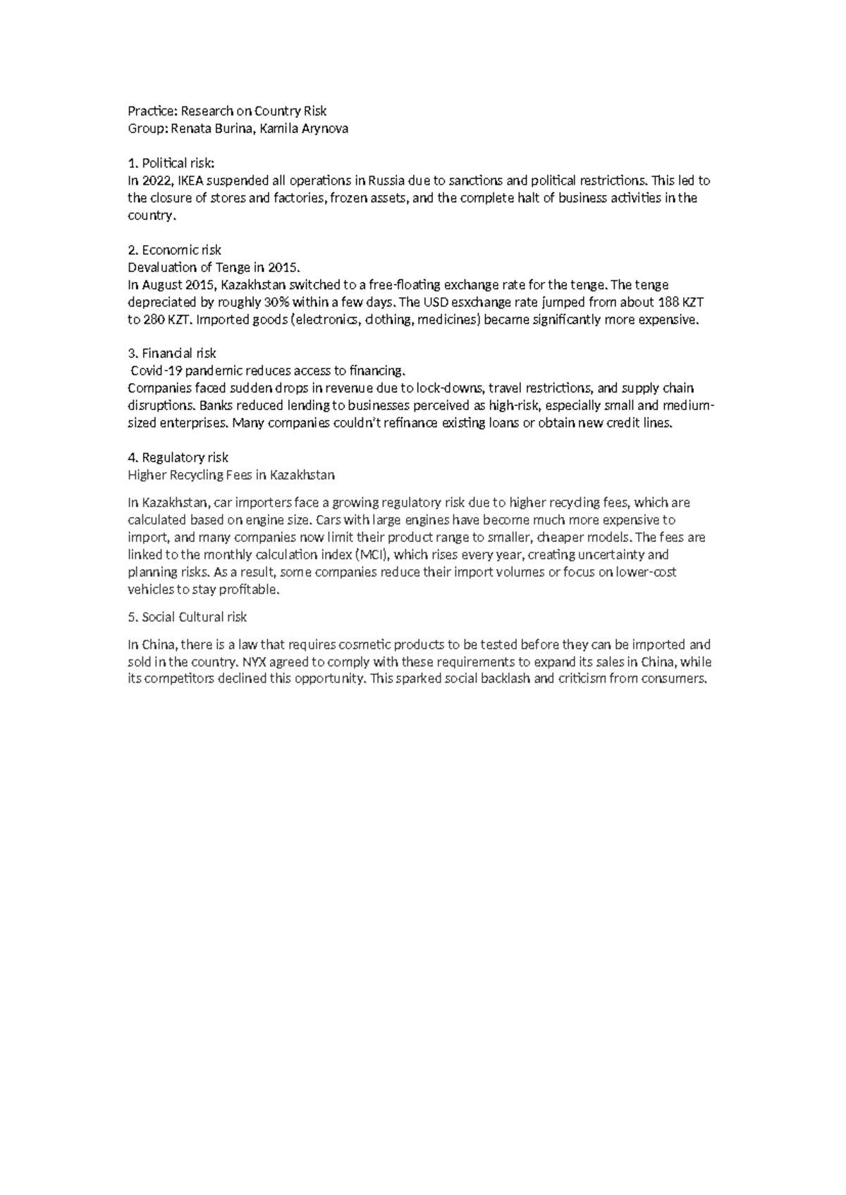 Practice: Research on Country Risk Analysis - Studocu