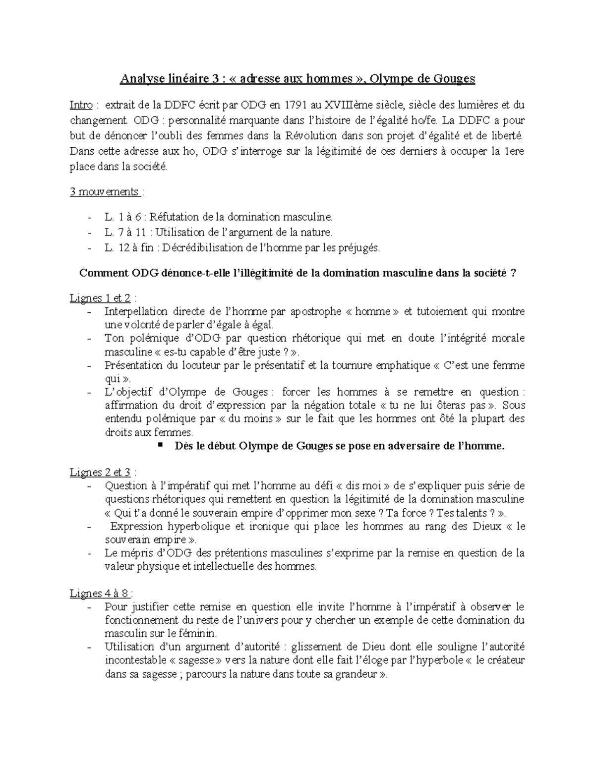Analyse Linéaire 3 : Olympe de Gouges et la Réflexion sur l'Égalité ...