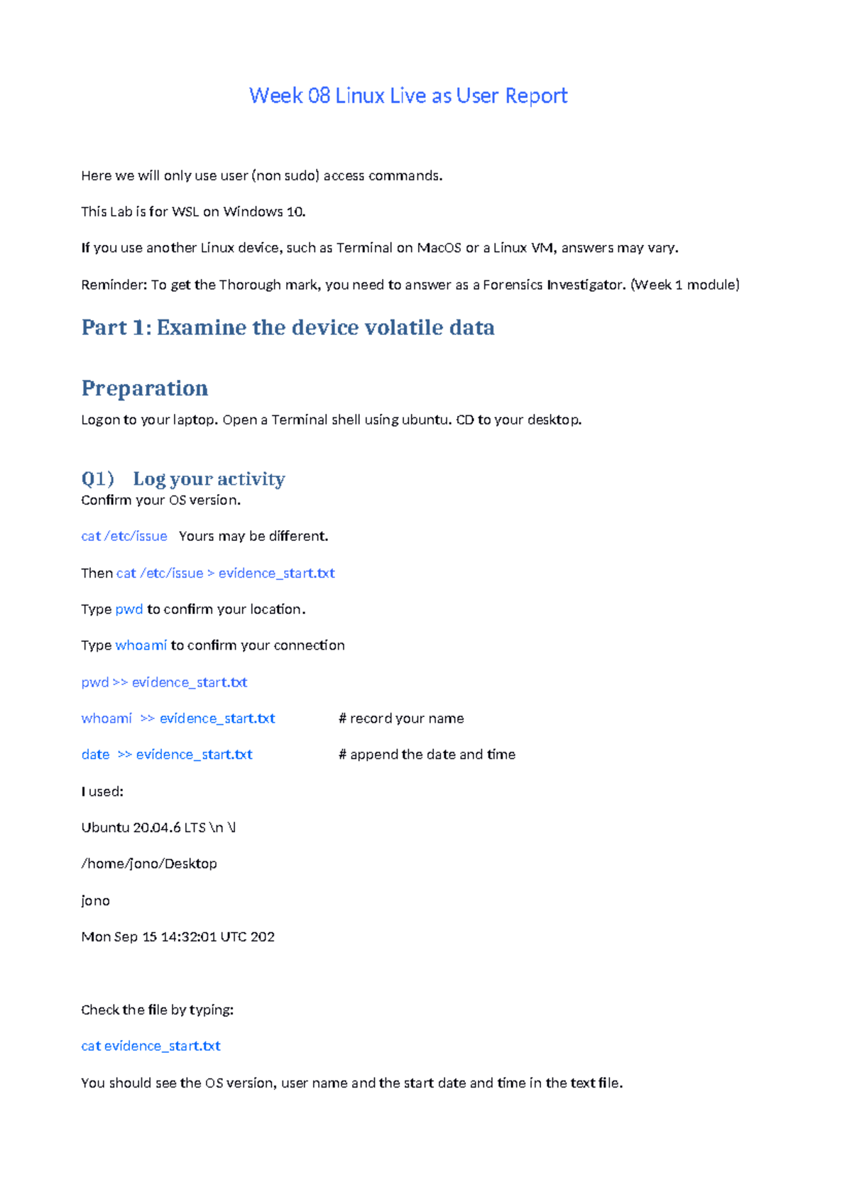 Week 08 Linux Live User Report Lab Work for WSL on Windows 10 - Studocu