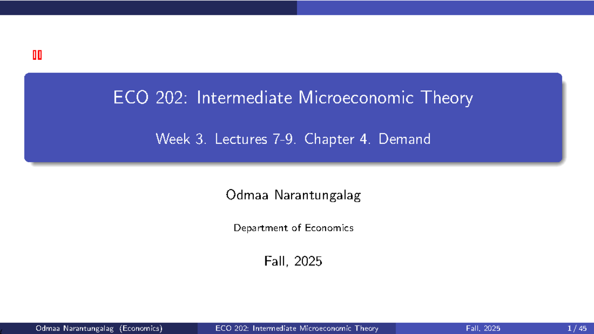 ECO 202: Intermediate Microeconomic Theory - Chapter 4 Demand Analysis ...