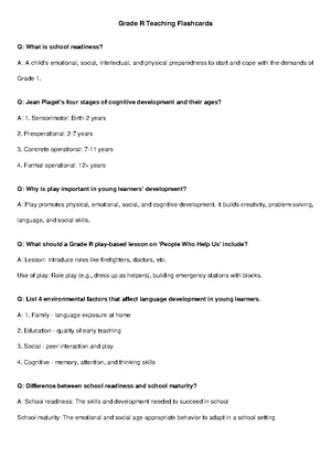 Comprehensive Guide to Grade R Education & Development Strategies - Studocu