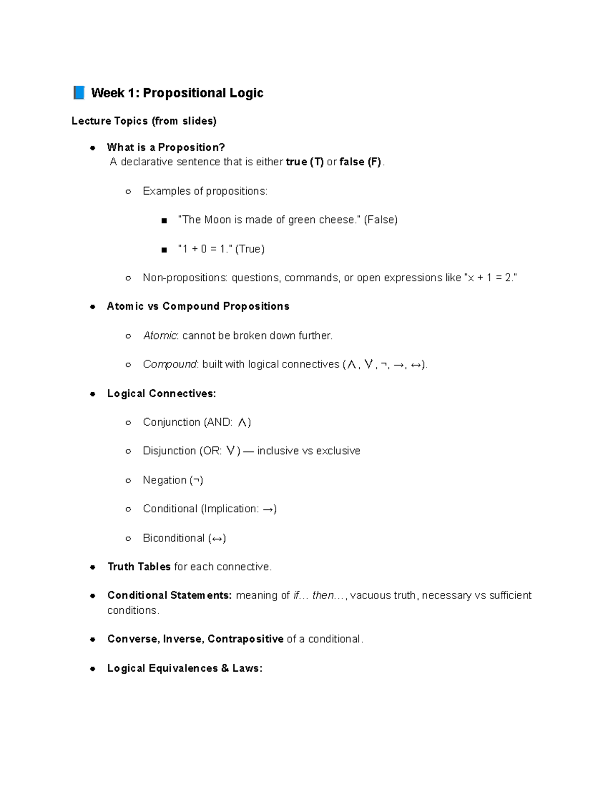 Week 1: Propositional Logic Lecture Topics Overview - Studocu