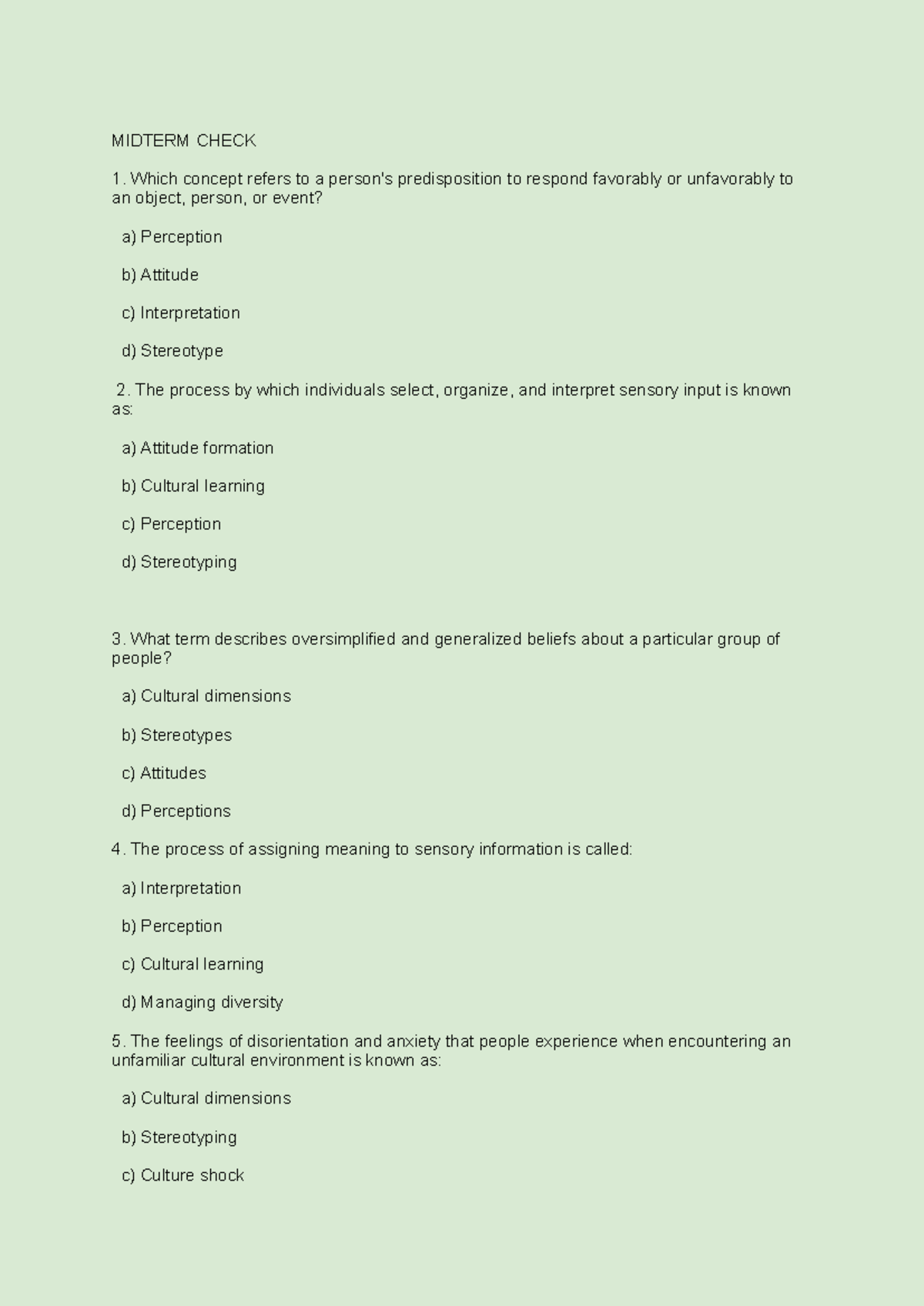 Midterm Check - ôn gk môn GTLVH - MIDTERM CHECK Which concept refers to ...