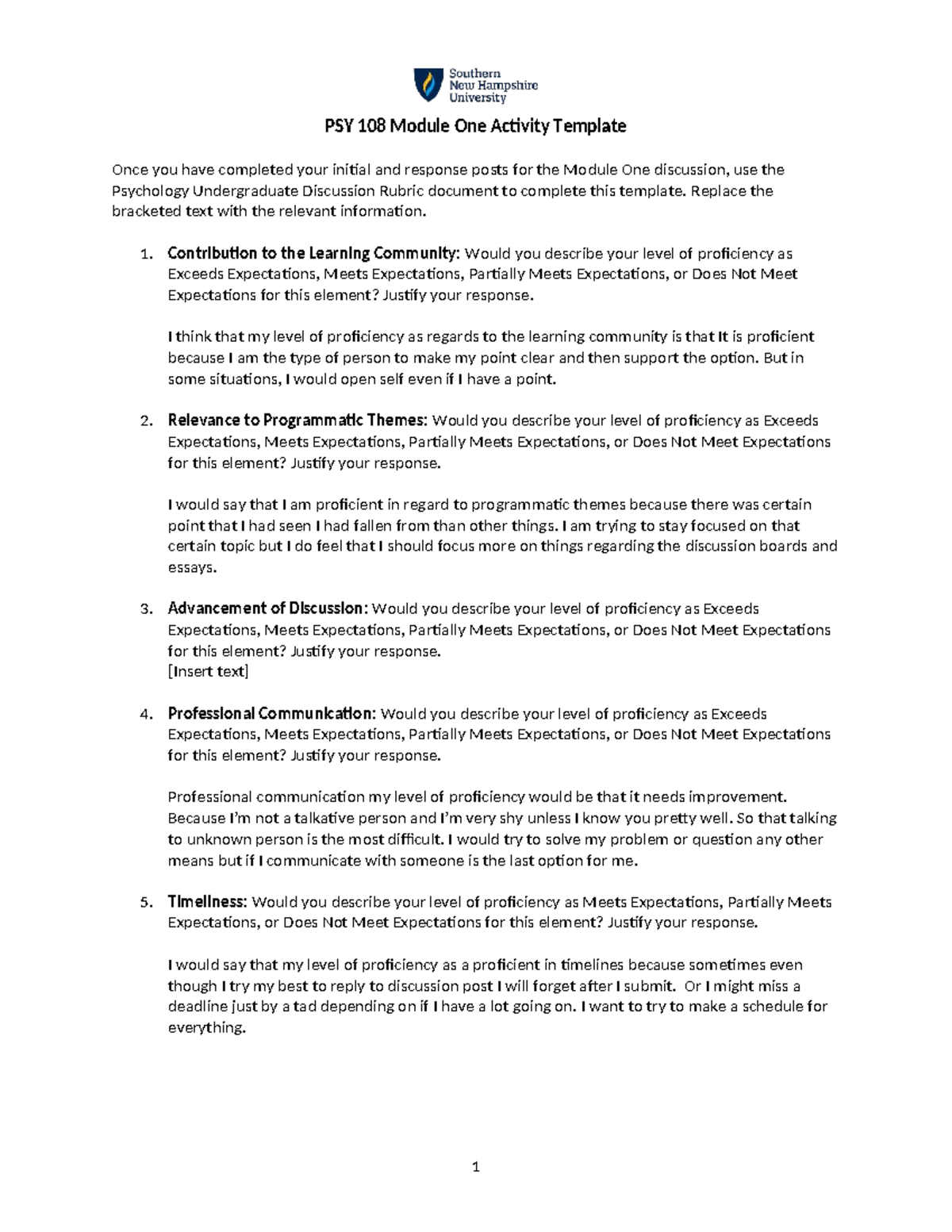 PSY 108 Module 1 Discussion Proficiency Assessment Template - Studocu