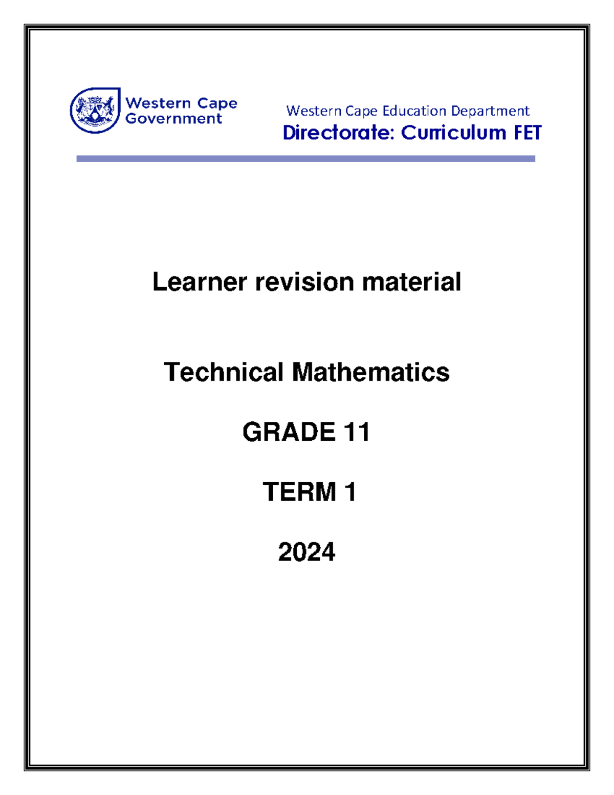 Grade 11 Technical Maths Revision Material - Term 1 2024 - Studocu