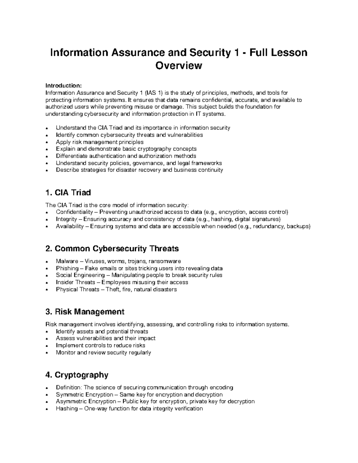 IAS 1 Full Lesson Overview: Info Assurance & Security Principles - Studocu