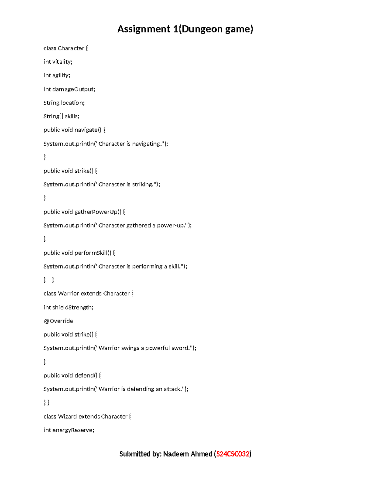 Nadeem-Dungeon - dungeon game in java - class Character { int vitality ...