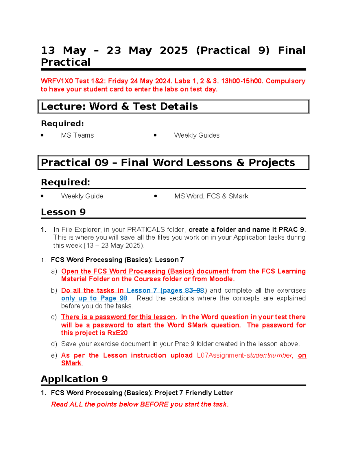 WRFV1X0 Final Practical 9 Weekly Guide (13-23 May 2025) - Studocu
