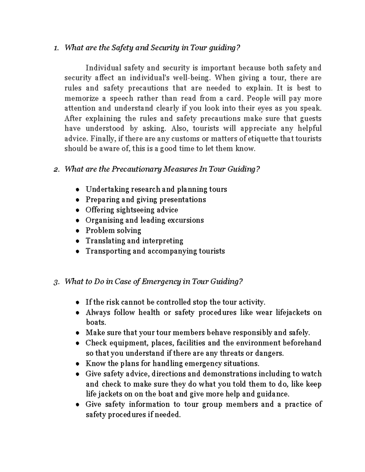 Risk Management in Tour Guiding - Lecture Notes - Studocu