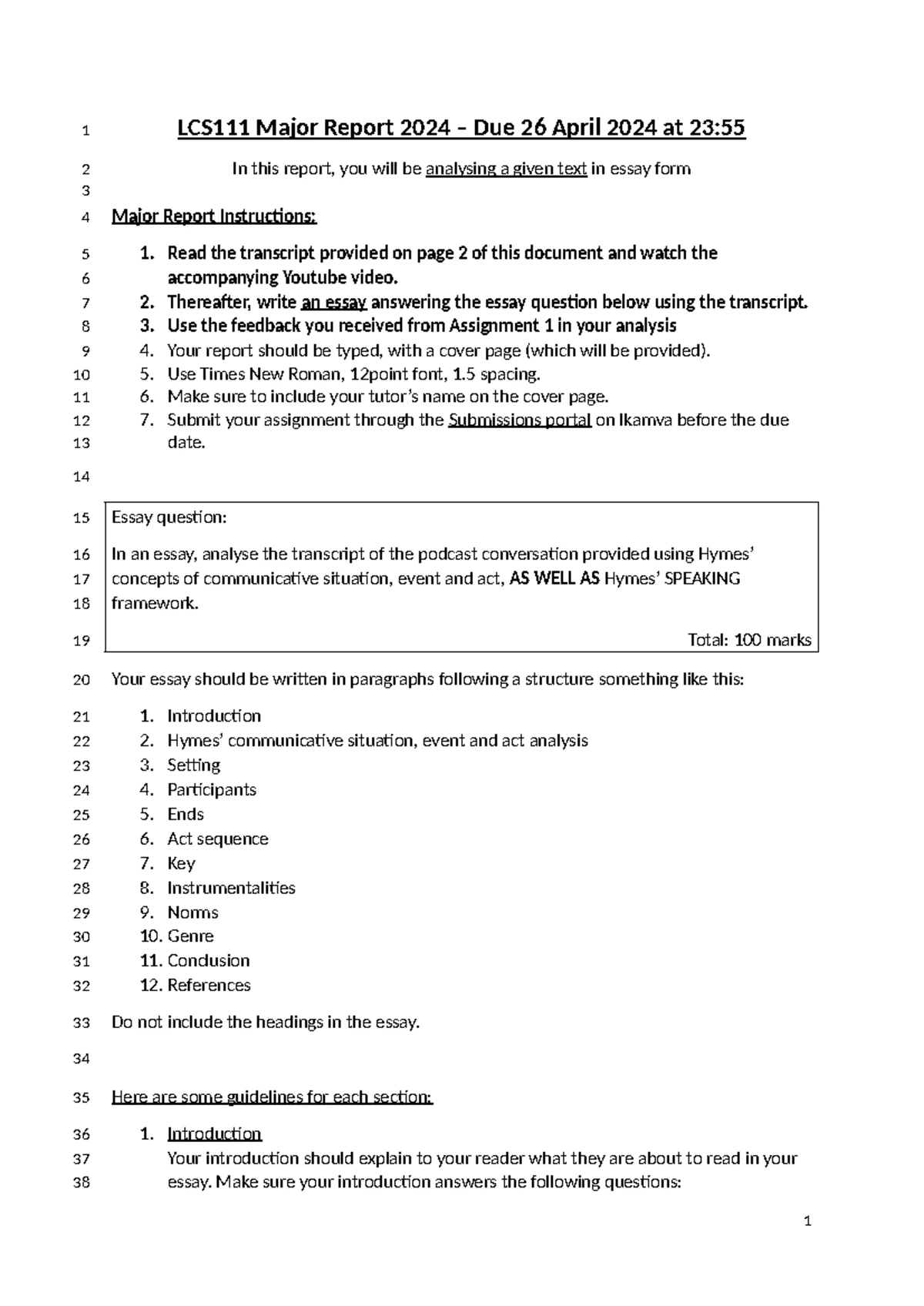 LSC 4415850 Major Report: Analysis of Podcast using Hymes' Framework ...