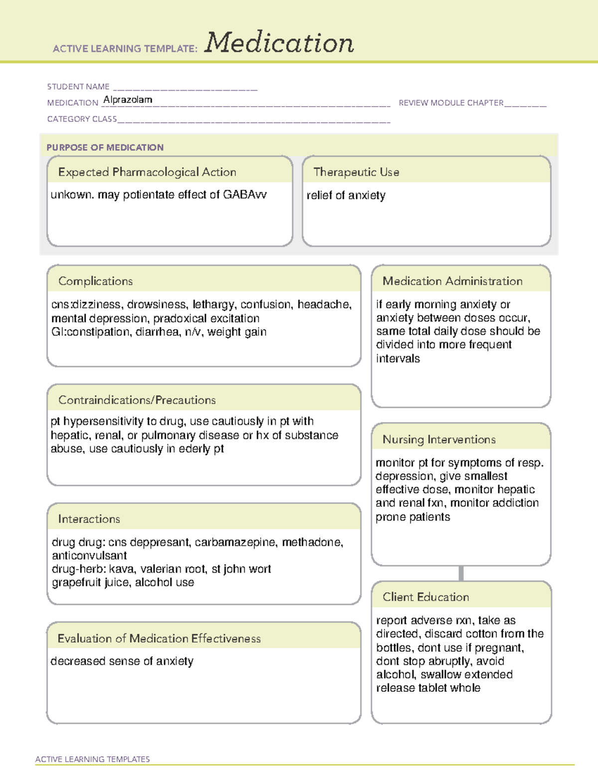 Nr326 alprazolam - active learning template - ACTIVE LEARNING TEMPLATES ...