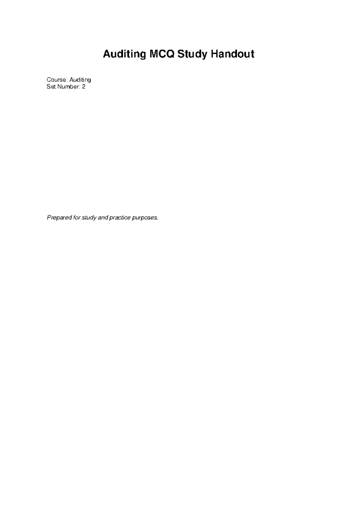 Auditing MCQ Study Set 2: Practice Questions & Answer Key - Studocu