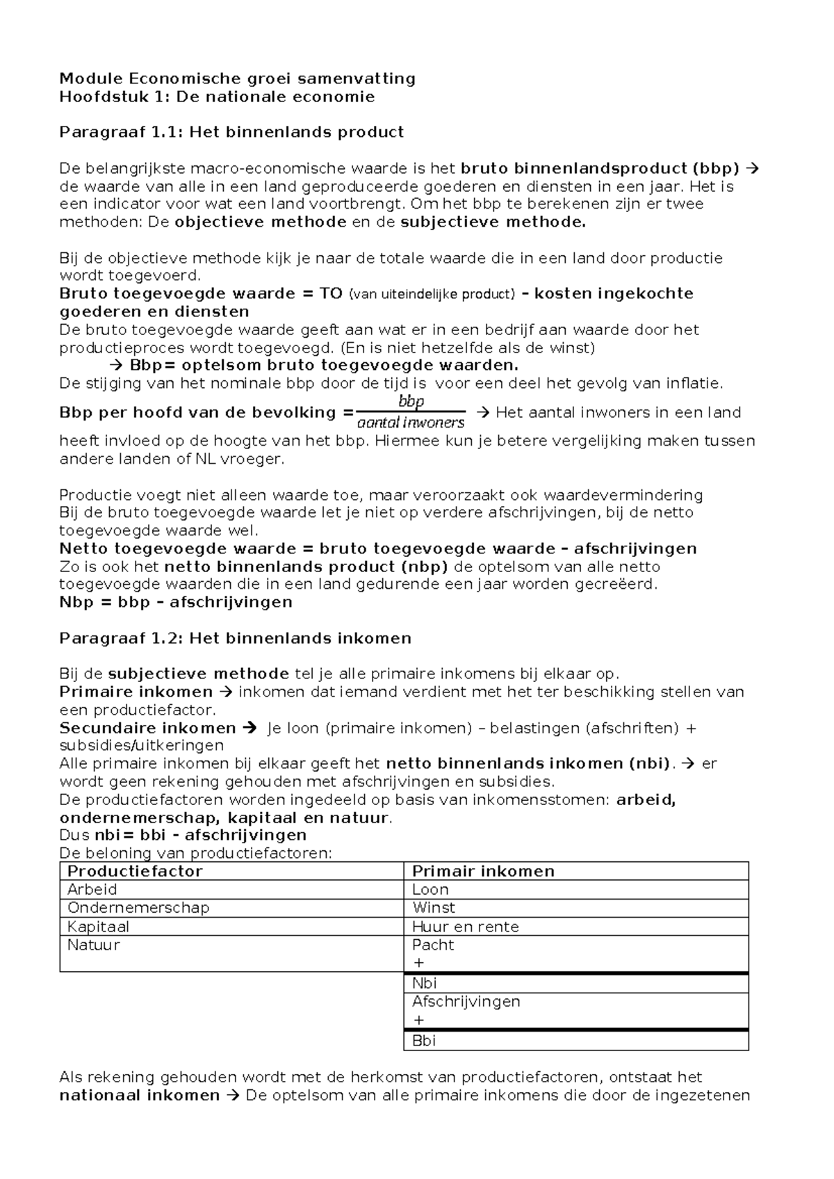 Module 7: Samenvatting Economische Groei en Nationaal Inkomen - Studeersnel