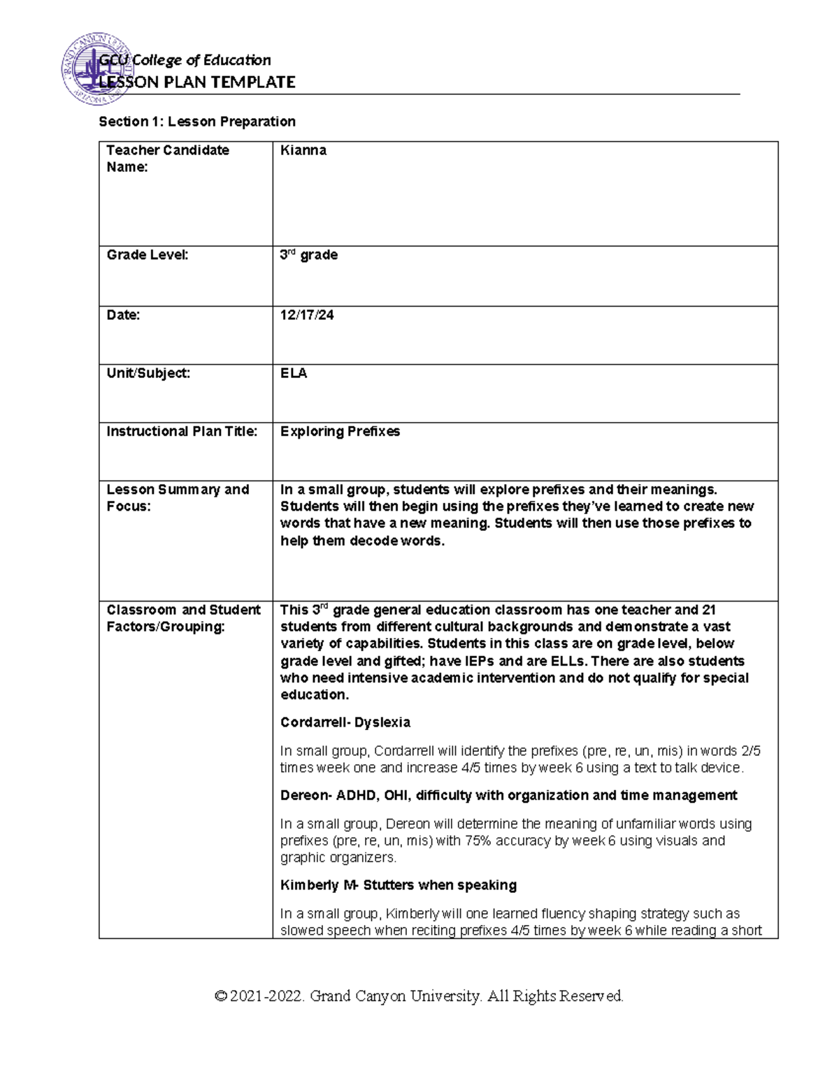 ESD 578 Topic 5 Assignment - LESSON PLAN TEMPLATE Section 1: Lesson ...