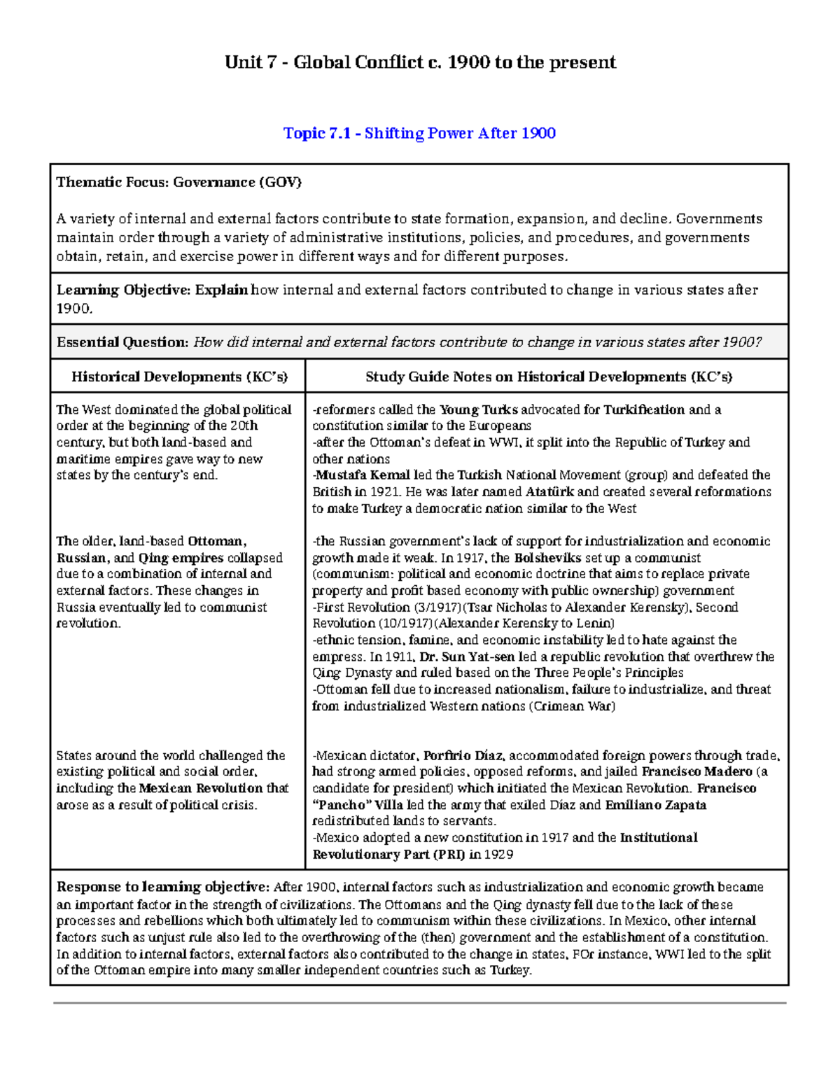 Unit 7 - Global Conflict: Key Themes and Historical Developments - Studocu