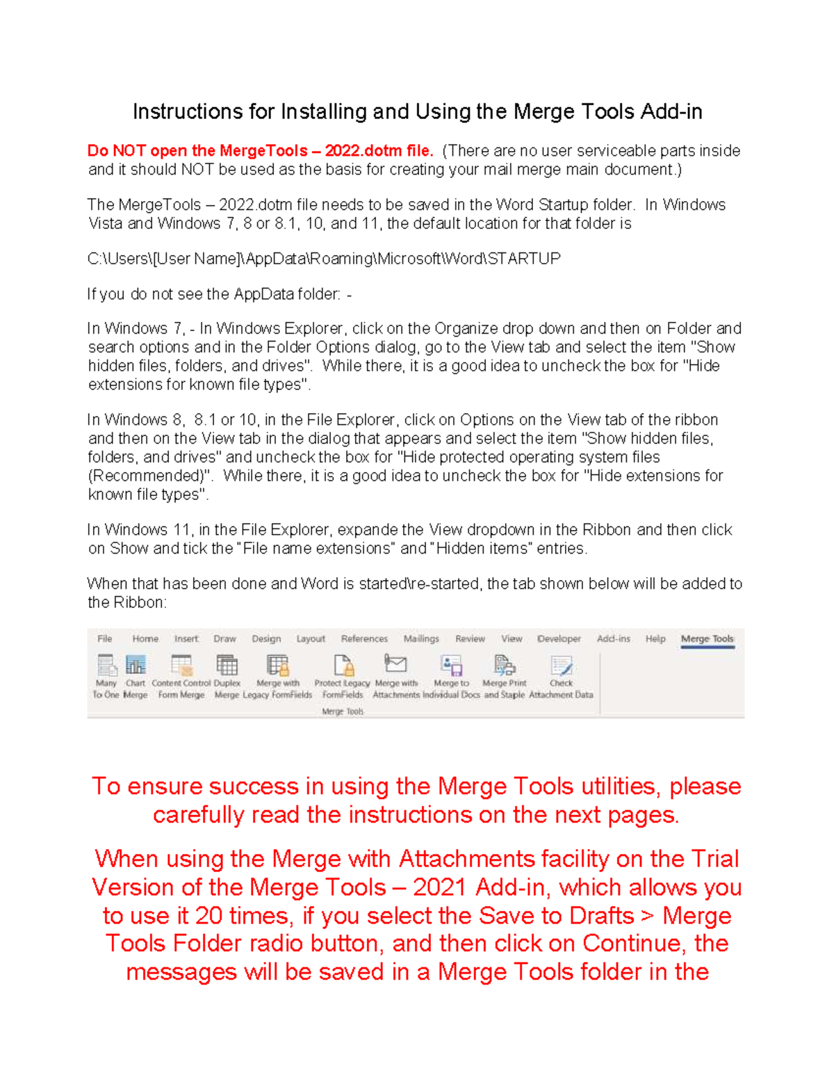 READ ME - Setting up and using the Merge Tools - 2022 Add-in ...