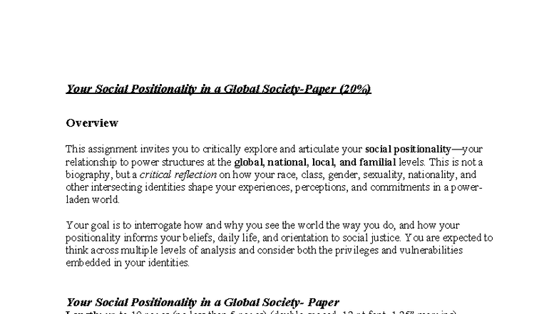 SOC 301: Social Positionality in a Global Context - Assignment Guide ...