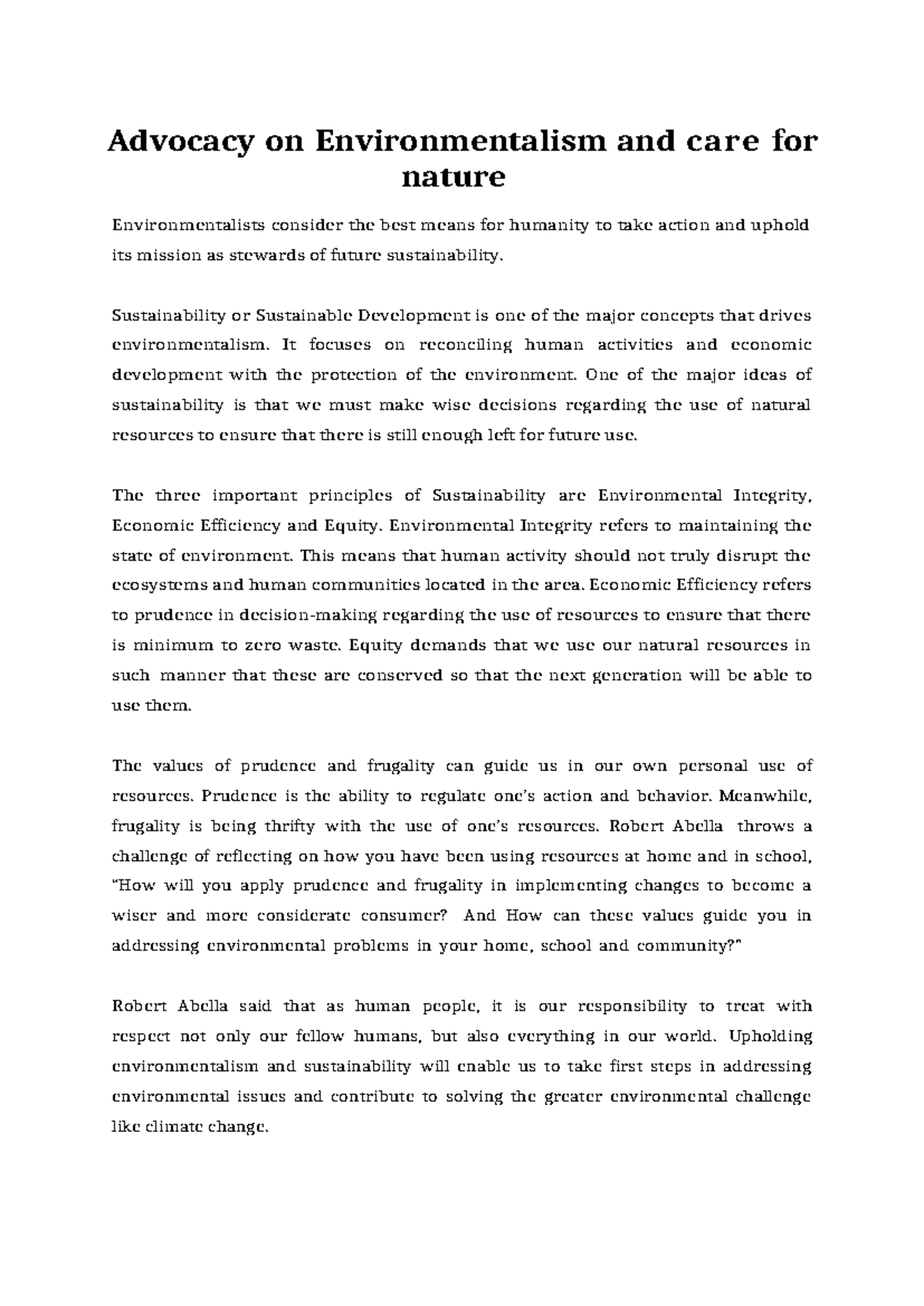 Advocacy for Environmentalism: Principles of Sustainability - Studocu
