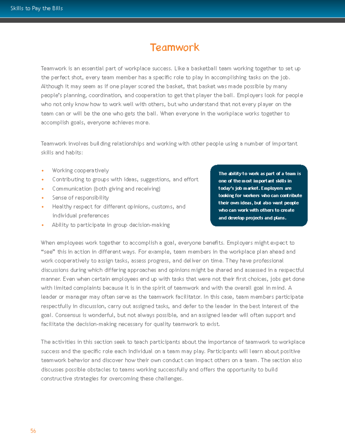 Teamwork activities - Skills to Pay the Bills Teamwork Teamwork is an ...