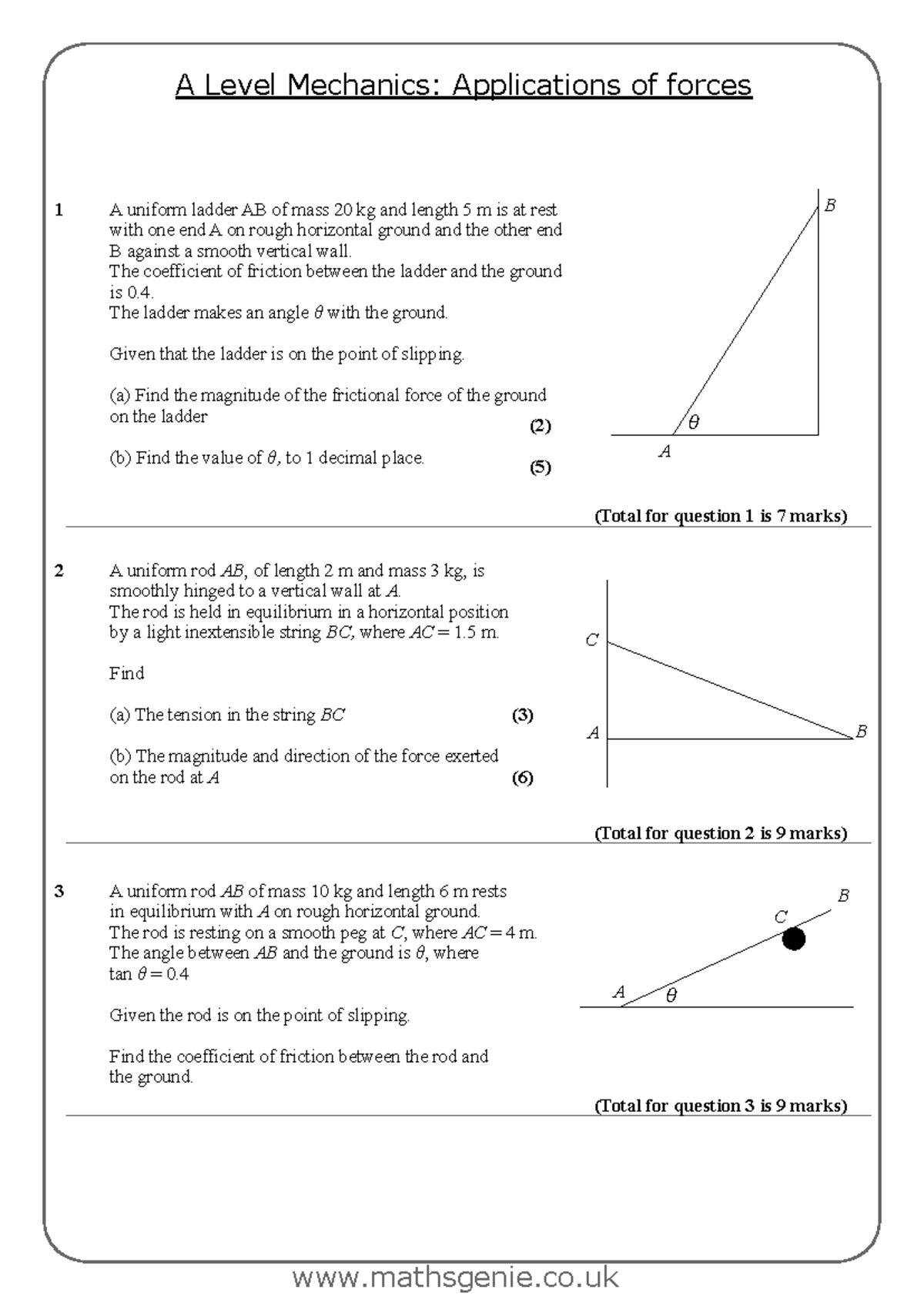 A Level Mechanics: Applications of Forces 1 - Detailed Solutions - Studocu
