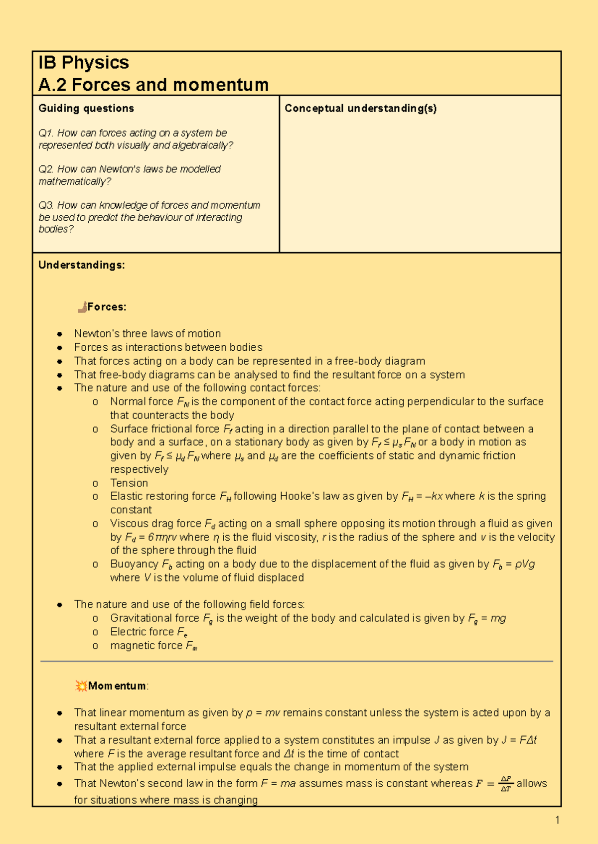 IB Physics A.2 Forces & Momentum Unit Notes 2023 - Key Concepts and ...