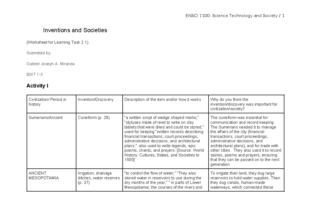 Invention and Societies Miranda - Inventions and Societies (Worksheet ...
