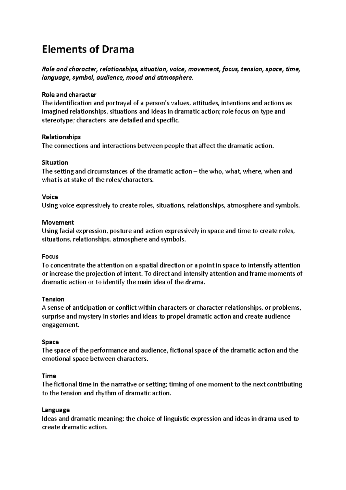 Elements of Drama: Key Components & Their Significance - Studocu