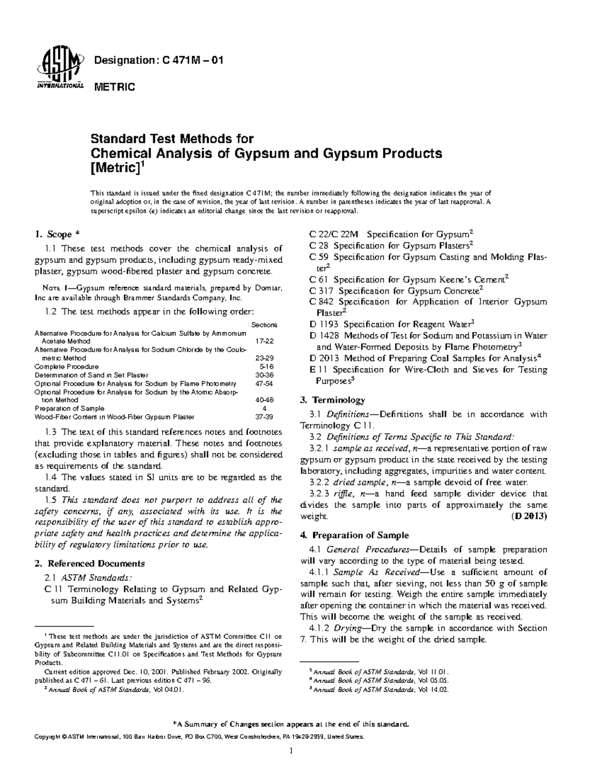 ASTM C471 - Standard Test Methods for Chemical Analysis of Gypsum and ...