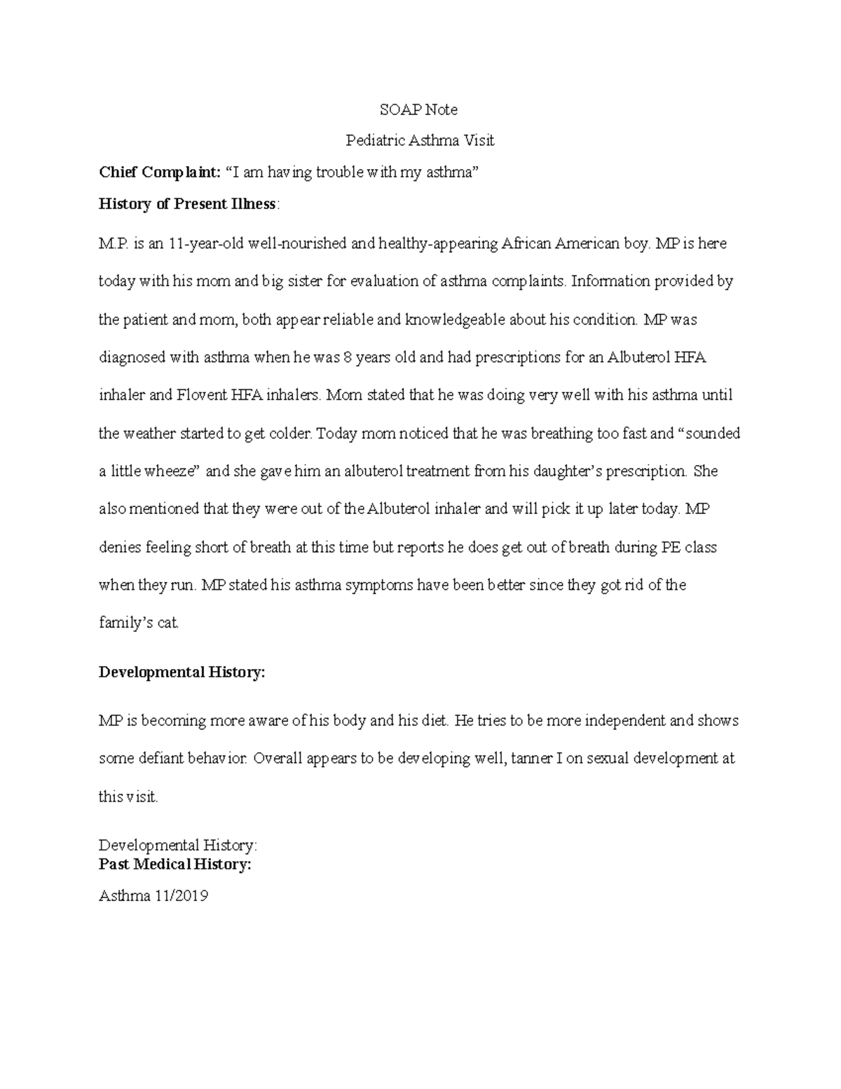 SOAP Note for Pediatric Asthma Management - Studocu