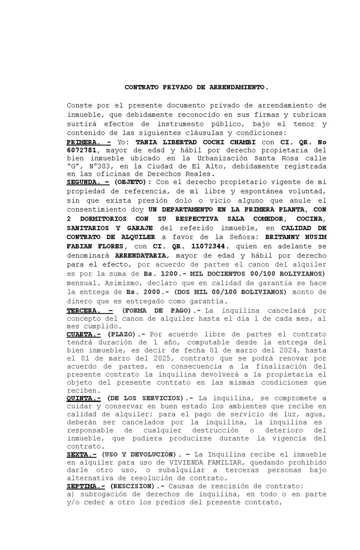 Contrato Privado de Arrendamiento - Anticrético Jorge Casillo - Studocu