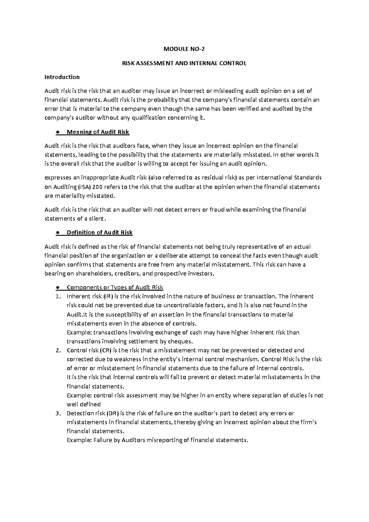 B.Com 5th Sem Auditing Notes: Module 2 - Risk Assessment & Internal ...