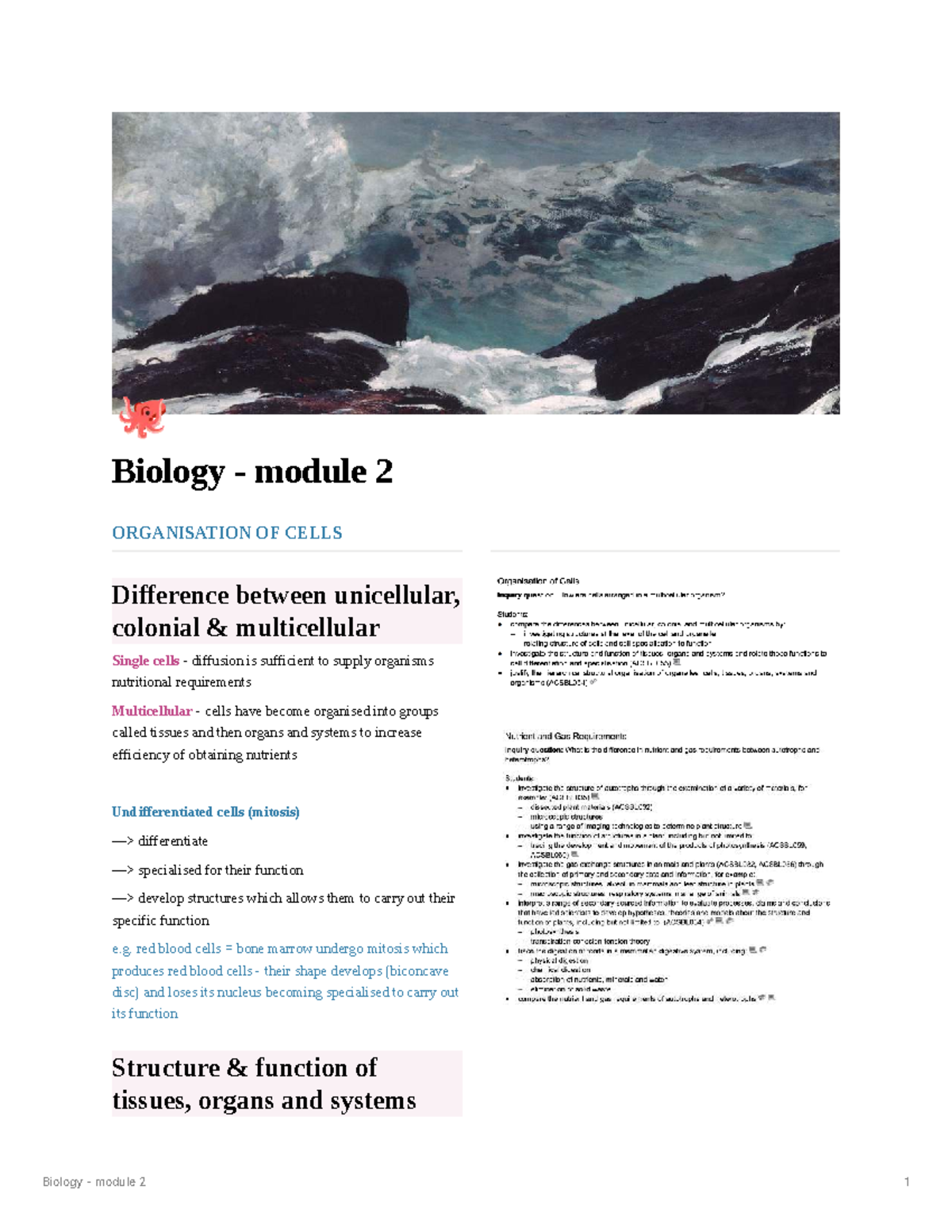 Biology Module 2 Study Notes: Cell Organization & Functions - Studocu