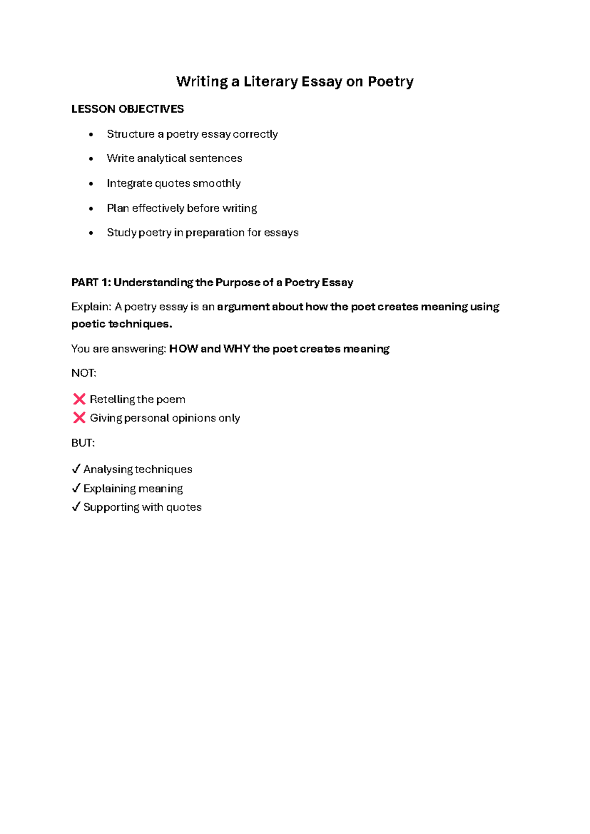 ENG101: Writing a Literary Essay on Poetry & Novels - Lesson Guide ...