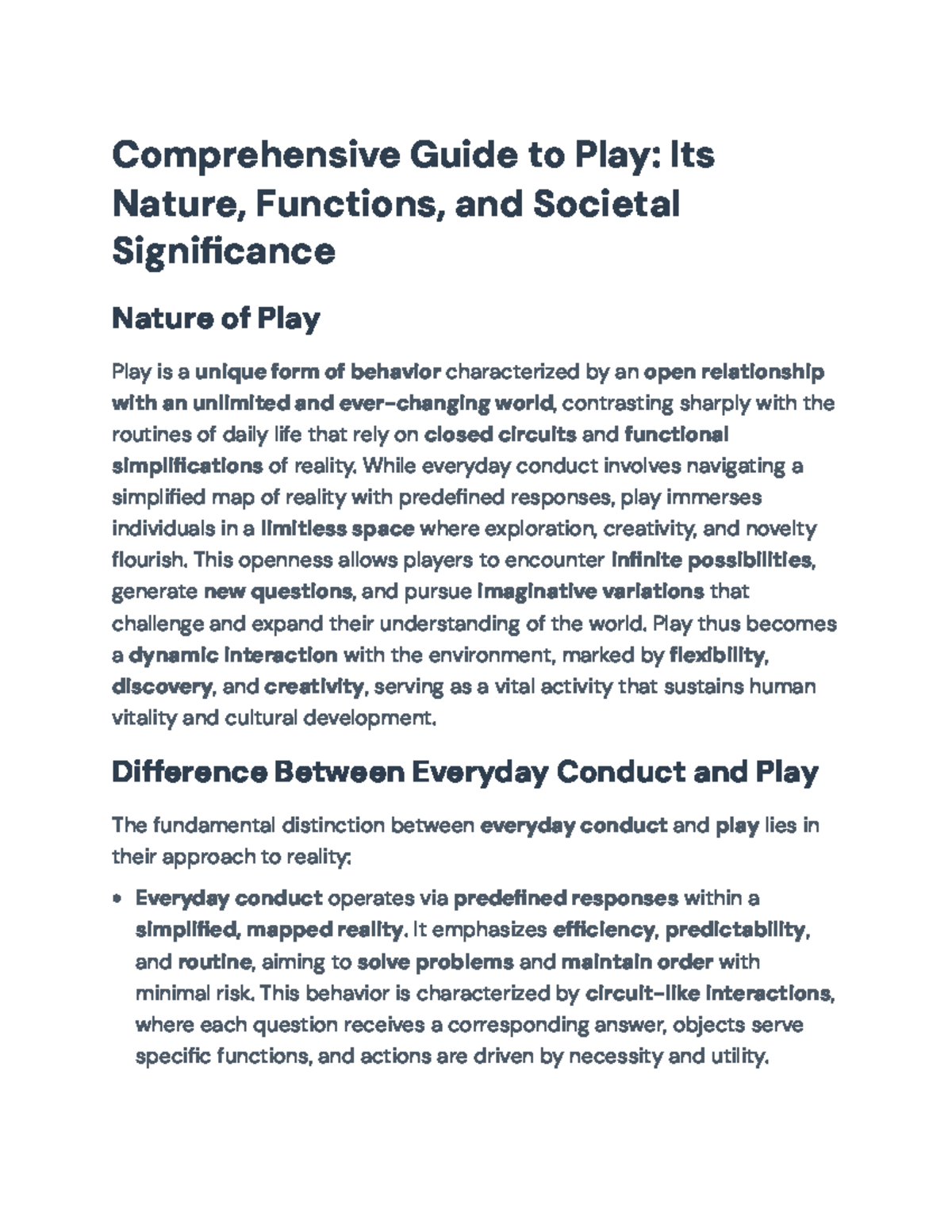 Comprehensive Reflection on Play: Nature, Importance, and Impact - Studocu