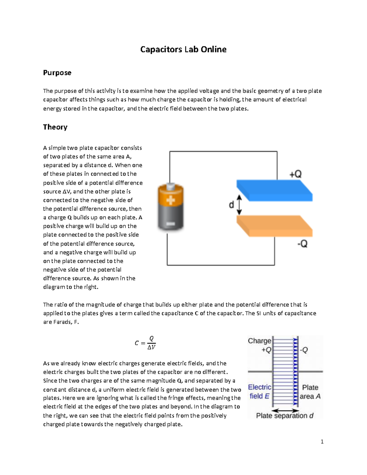 Fall22 PHY 1431 Capacitors Lab: Voltage, Charge, and Capacitance ...