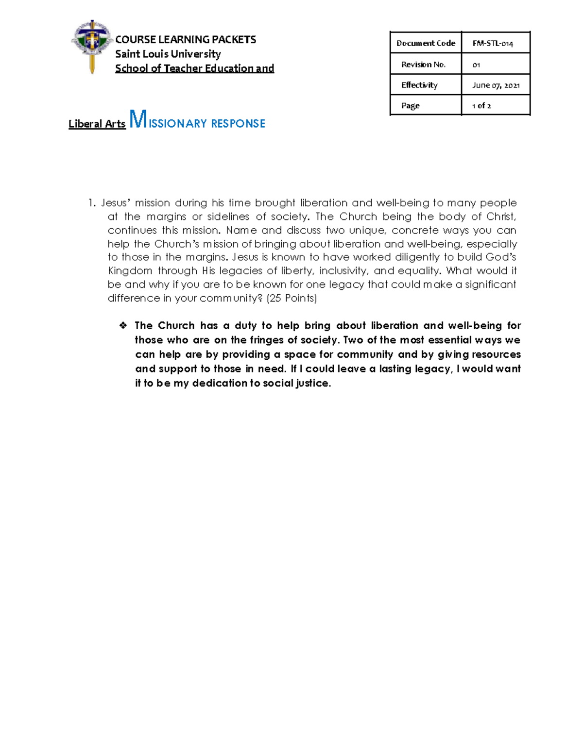 CFE 103 Module 2, Lesson 3: Exploring Missionary Responses - Studocu