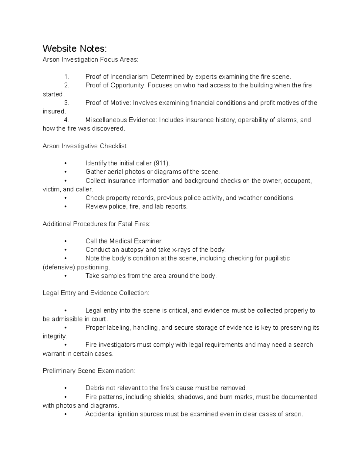 Arson Investigation & Scene Examination Guidelines (Course Code) - Studocu
