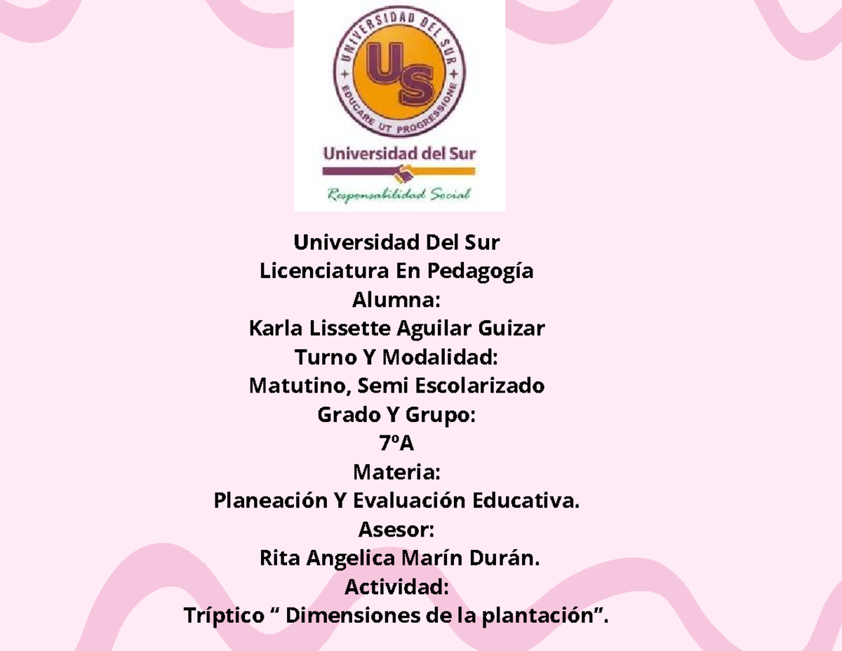 Tríptico: Dimensiones de la Planeación y Evaluación Educativa - 7ºA ...