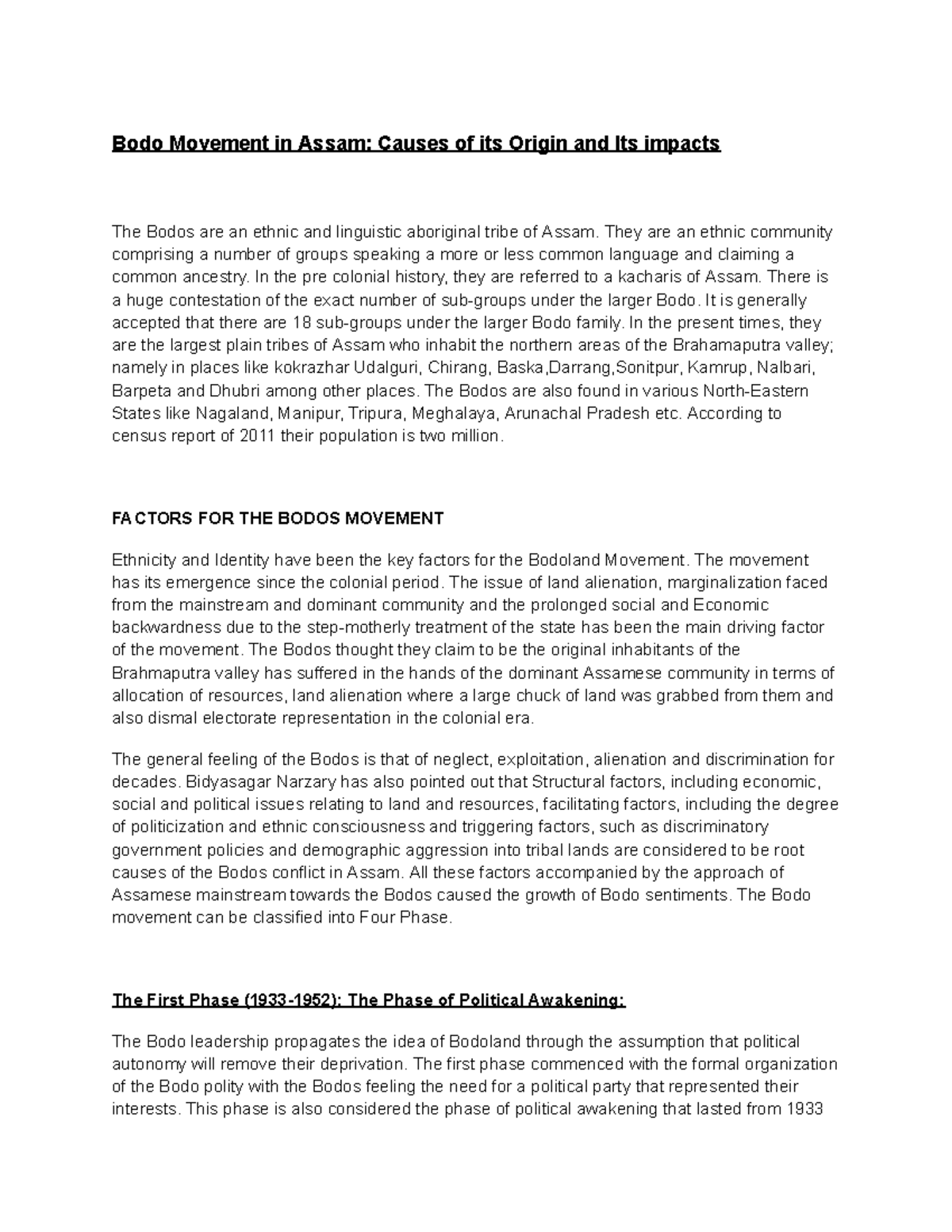 Bodo movement - Northeast India - Bodo Movement in Assam: Causes of its ...