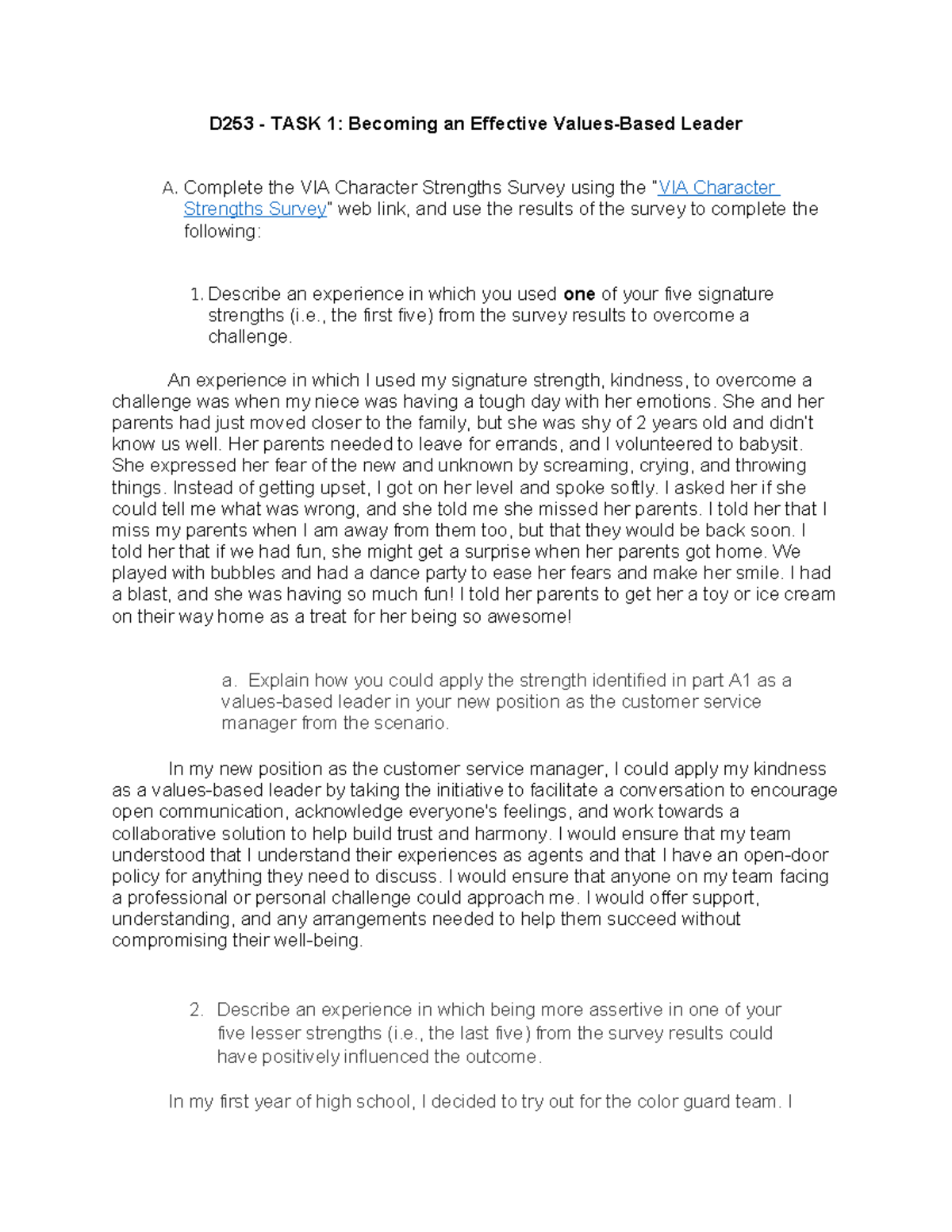 D253 - RSM3 Task 1: Leadership Development through Character Strengths ...