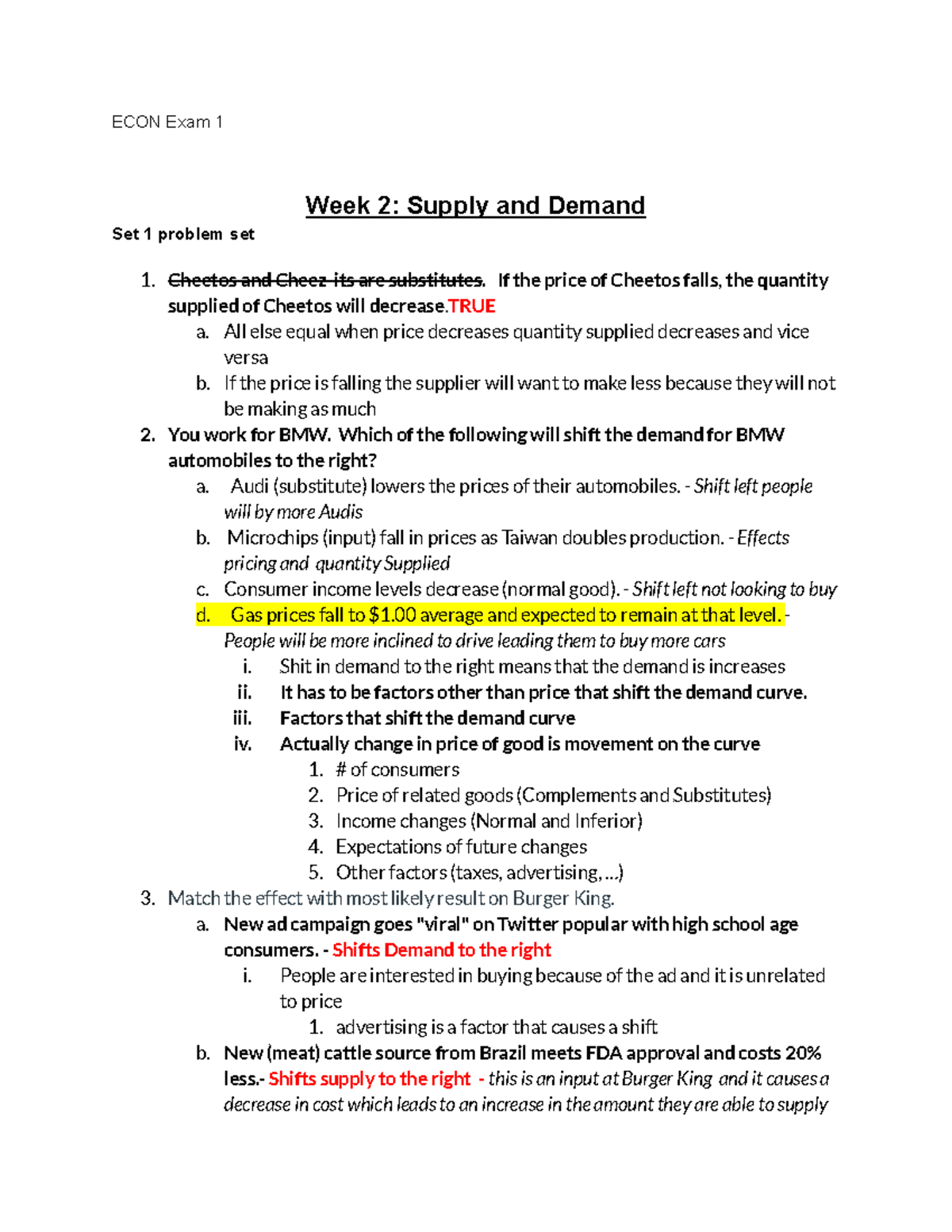 ECON Exam 1 - Lecture notes 1-5 - ECON Exam 1 Week 2: Supply and Demand ...