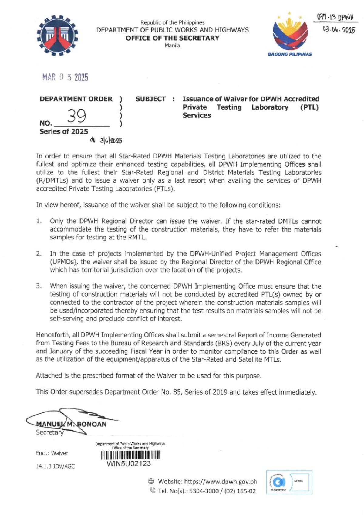 DO 046 s2022: Standard Forms for Project Implementation in DPWH - Studocu