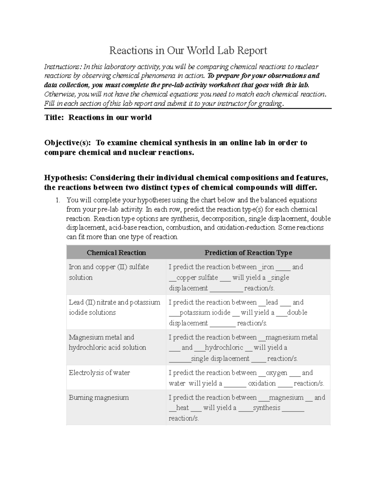 Lab Report: Comparing Chemical & Nuclear Reactions - 4.05 - Studocu