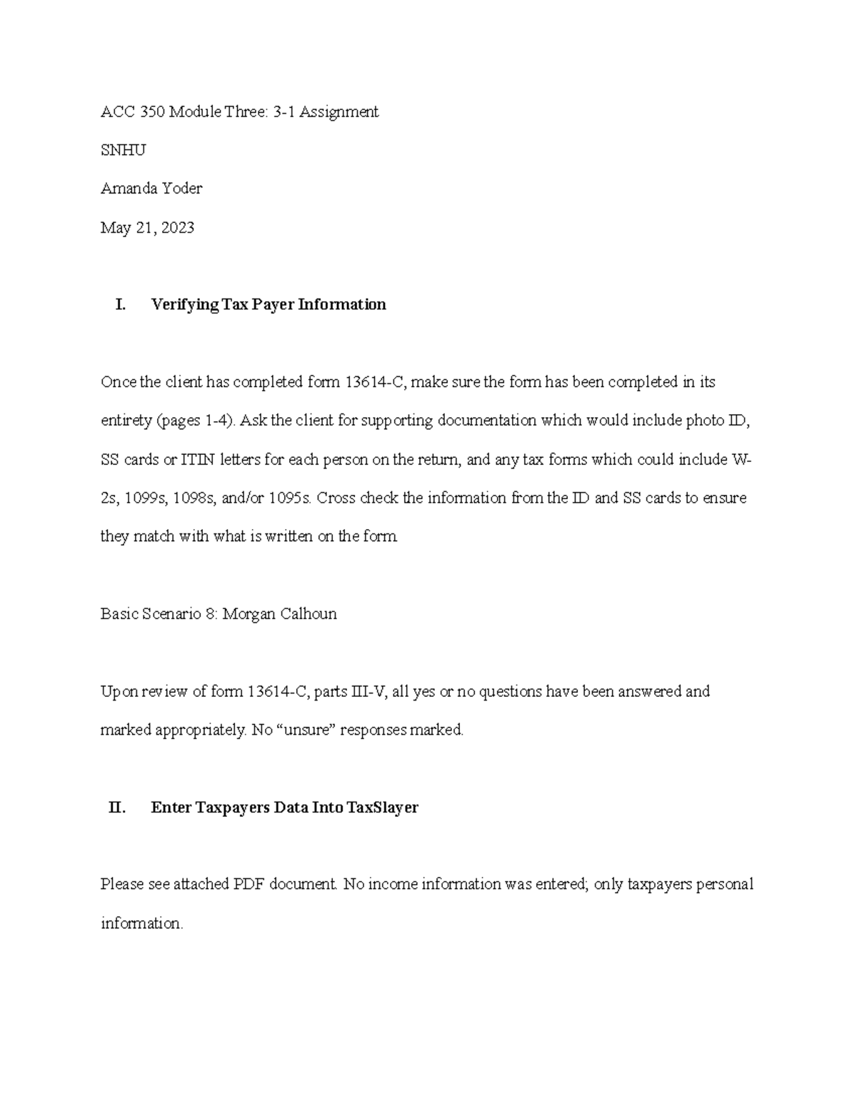 ACC350 Module 3: 3-1 Assignment on Taxpayer Verification and Data Entry ...