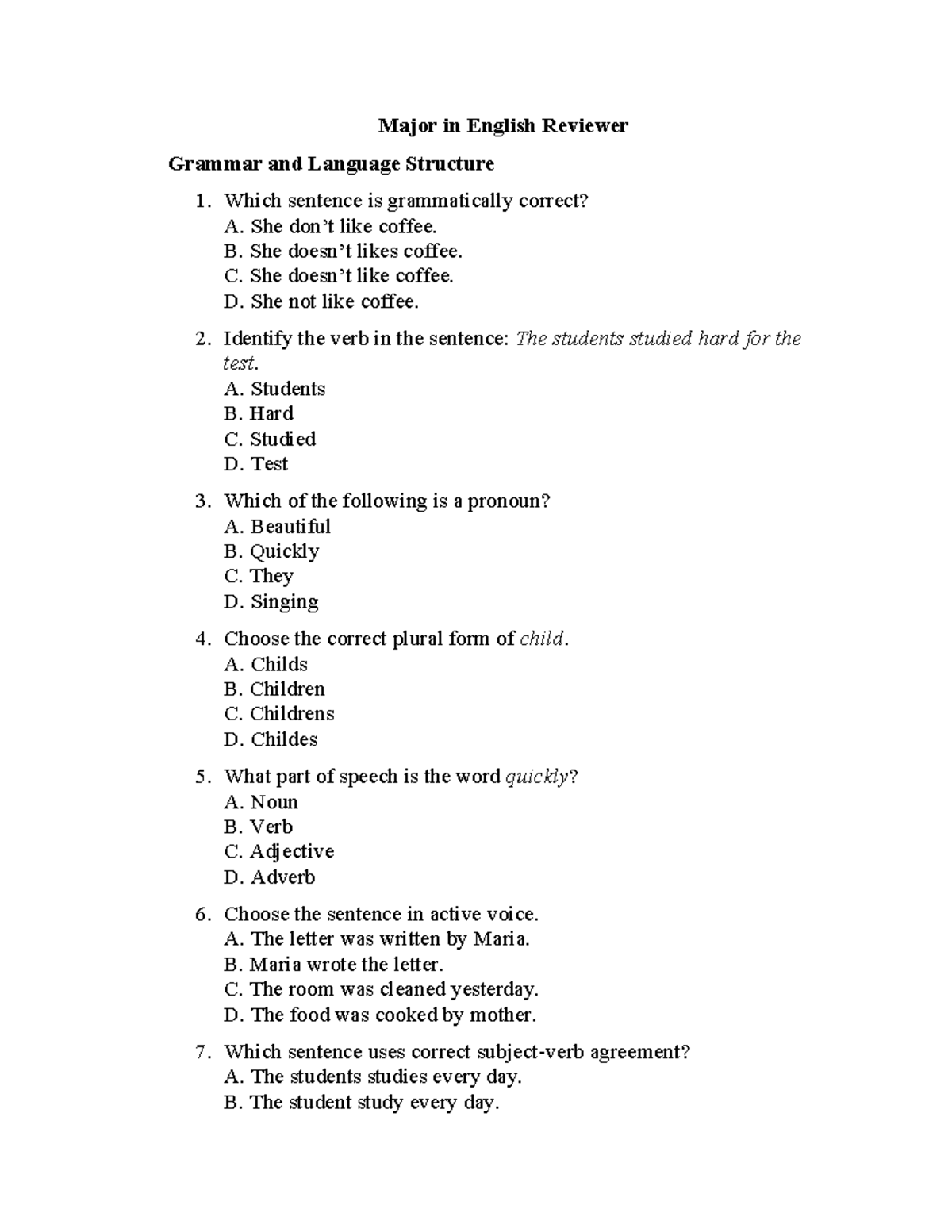 Major in English (ENG101) Grammar & Language Structure Review - Studocu