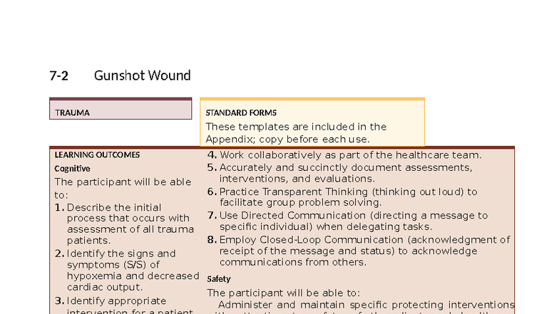 Gunshot Wound Trauma Simulation Guidelines and Learning Outcomes - Studocu