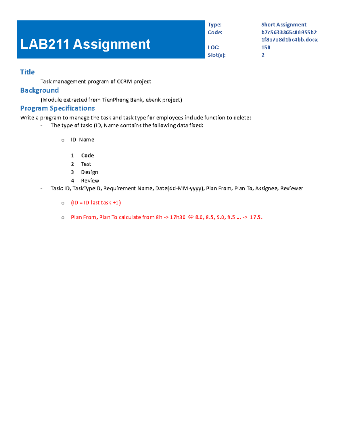 J1 - assignment - LAB211 Assignment Type: Short Assignment Code ...
